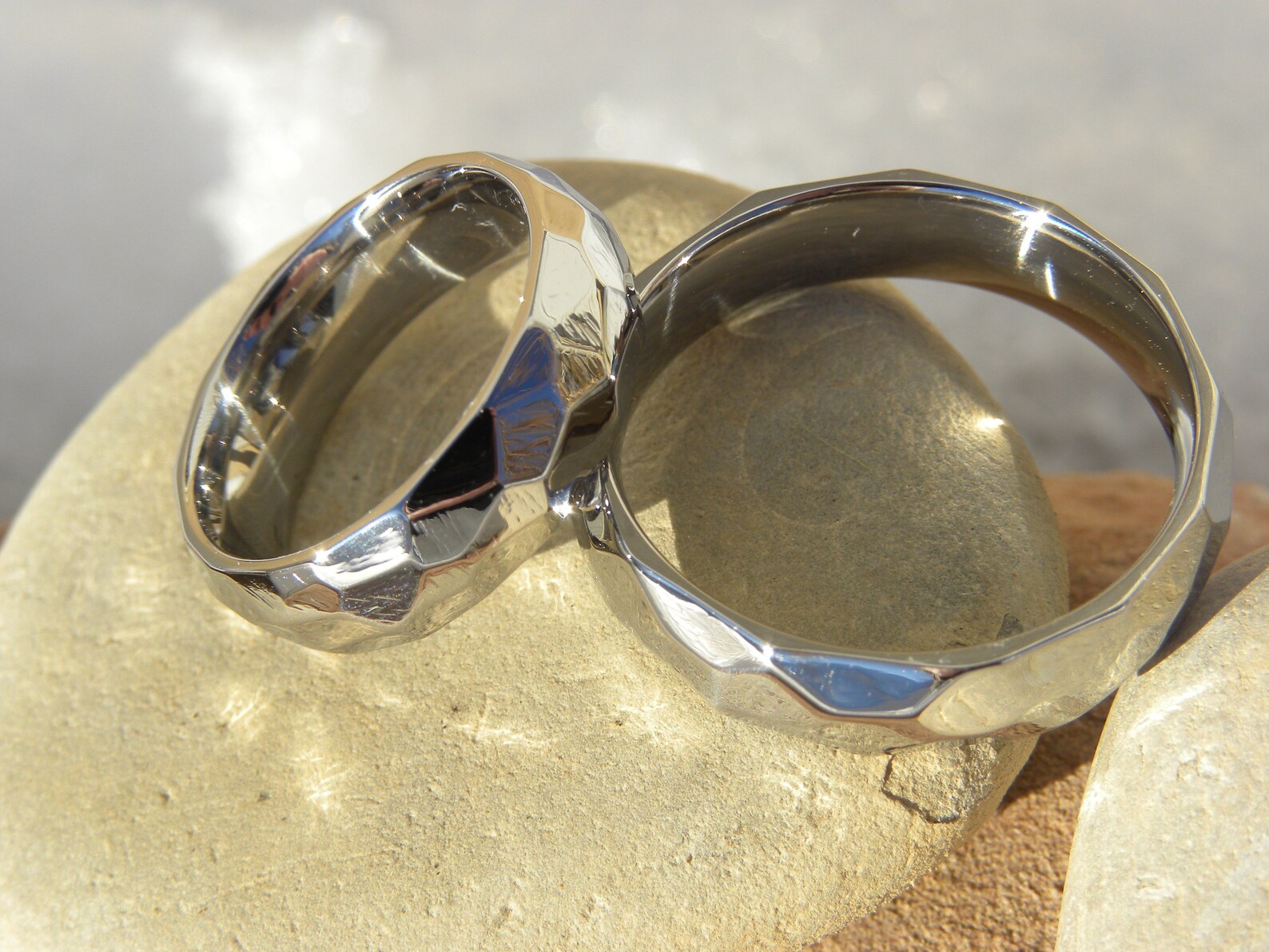 Matching Rings Faceted Titanium Bands Polished Finish - Etsy