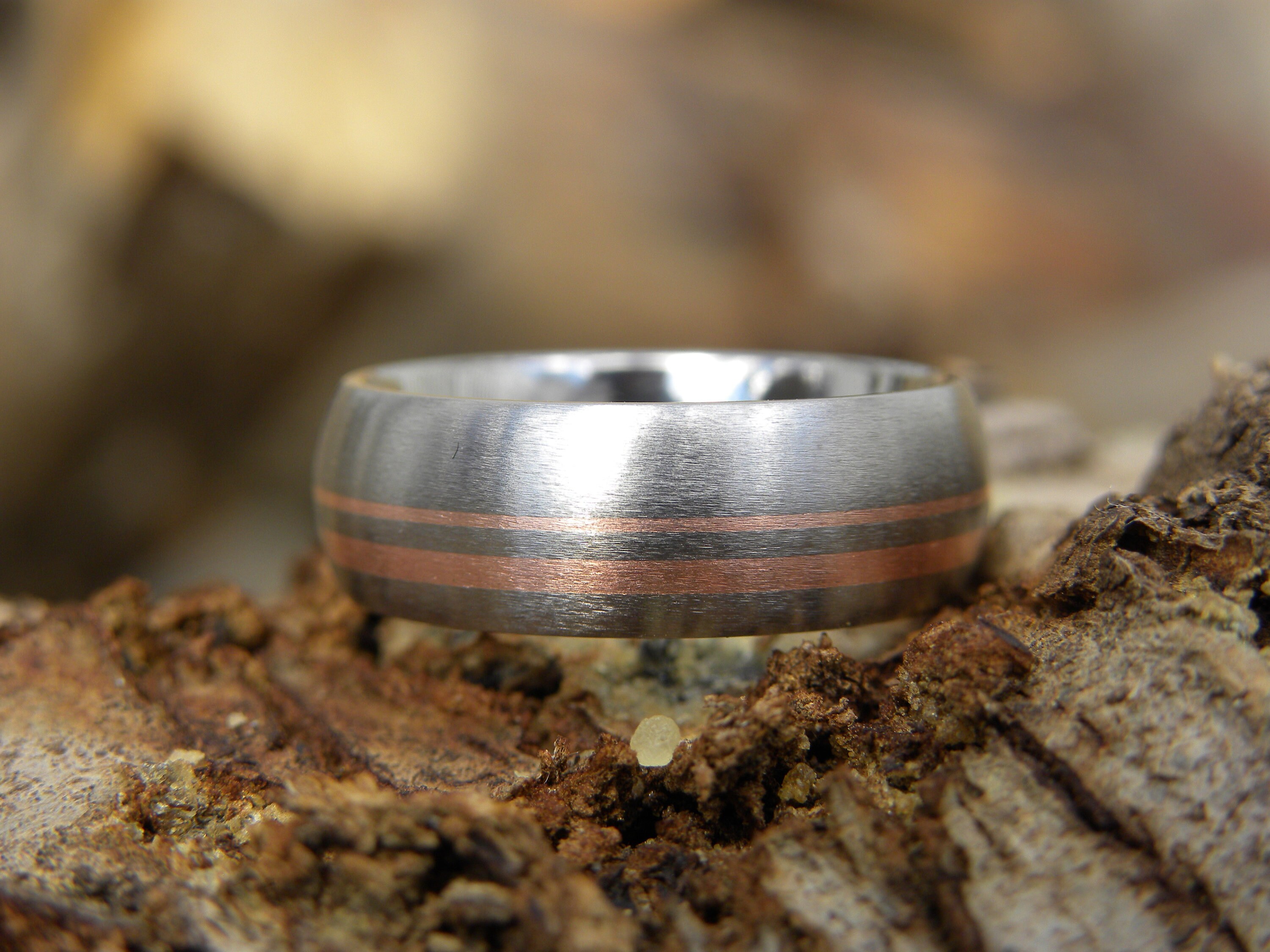 Titanium Copper Striped Wedding Ring Mens Ladies Beautiful | Etsy