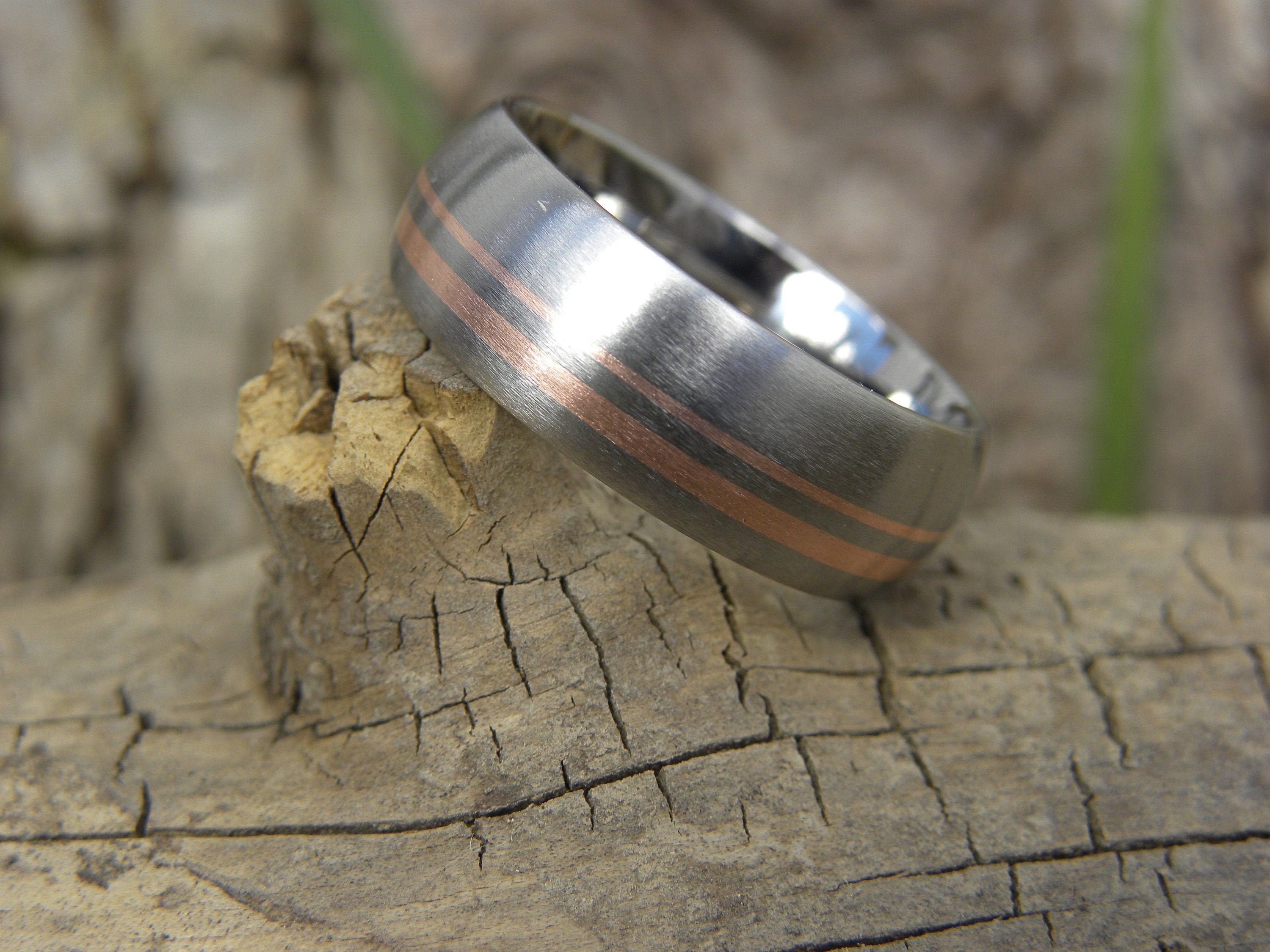 Titanium Copper Striped Wedding Ring Mens Ladies Beautiful | Etsy
