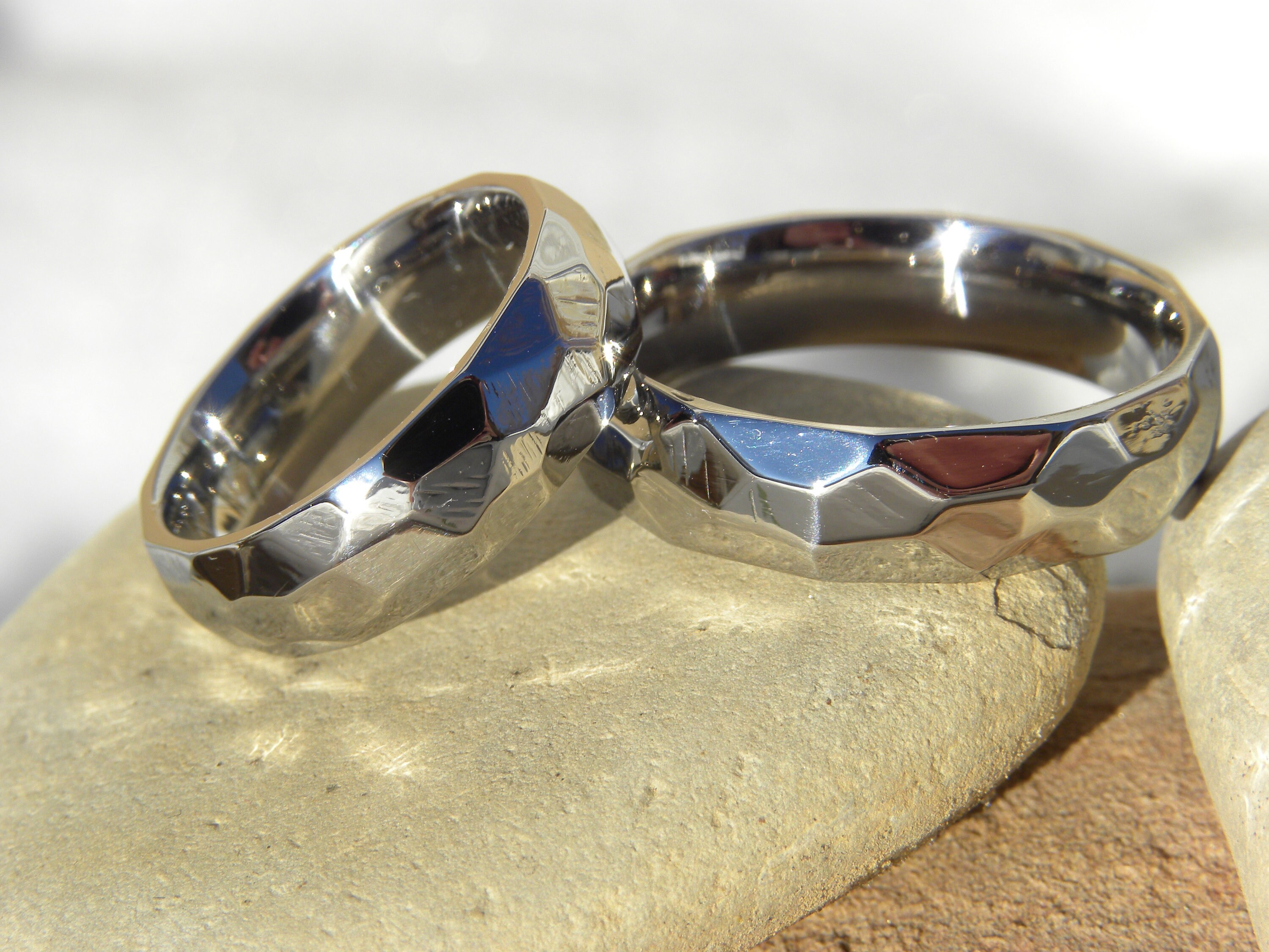 Matching Rings Faceted Titanium Bands Polished Finish | Etsy