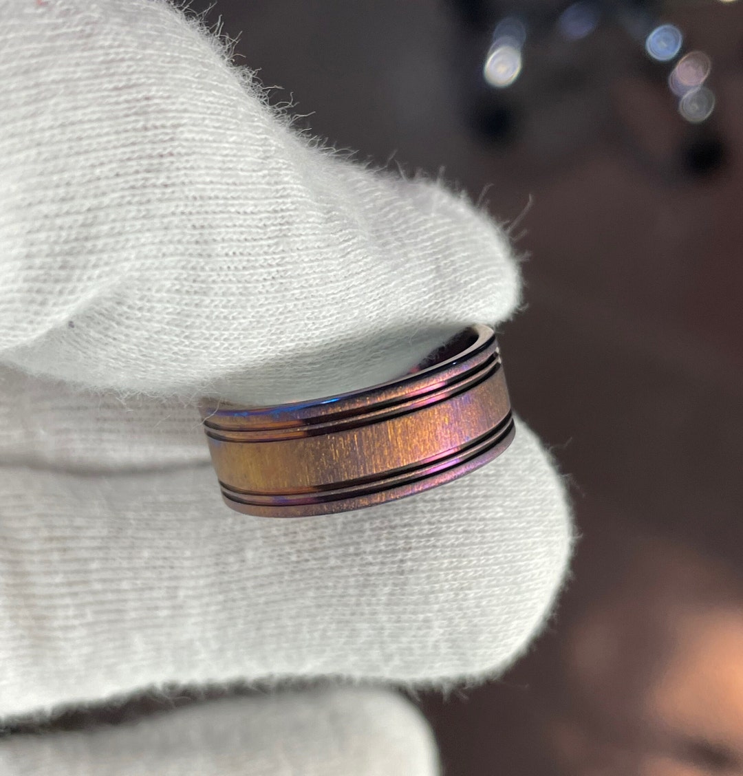 Size 9 Ring, Heat Treated/colored Titanium Band, 8mm Width, Frosted ...