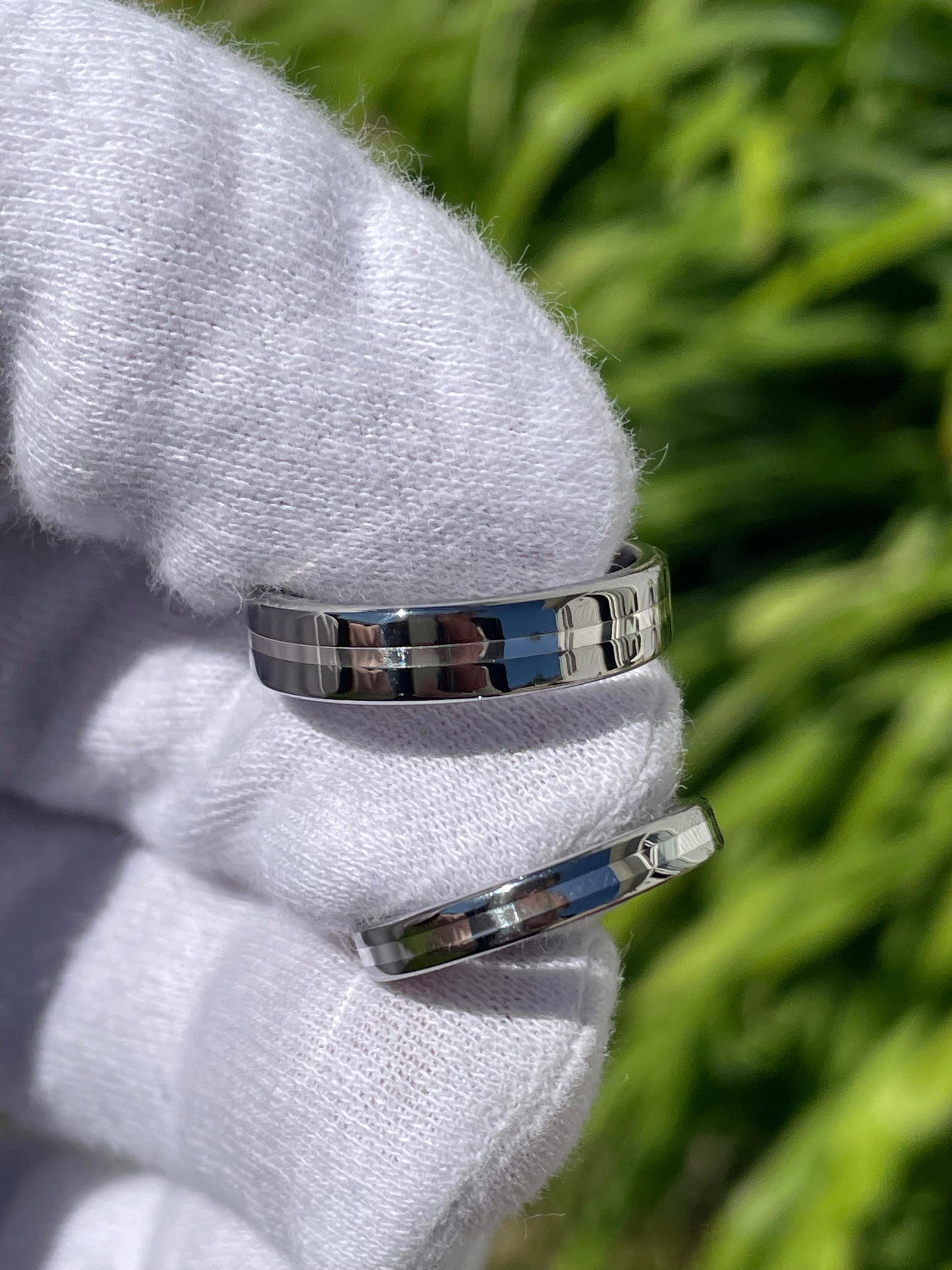 Titanium & Sterling Silver Ring Set: Wedding Anniversary Bands - Etsy