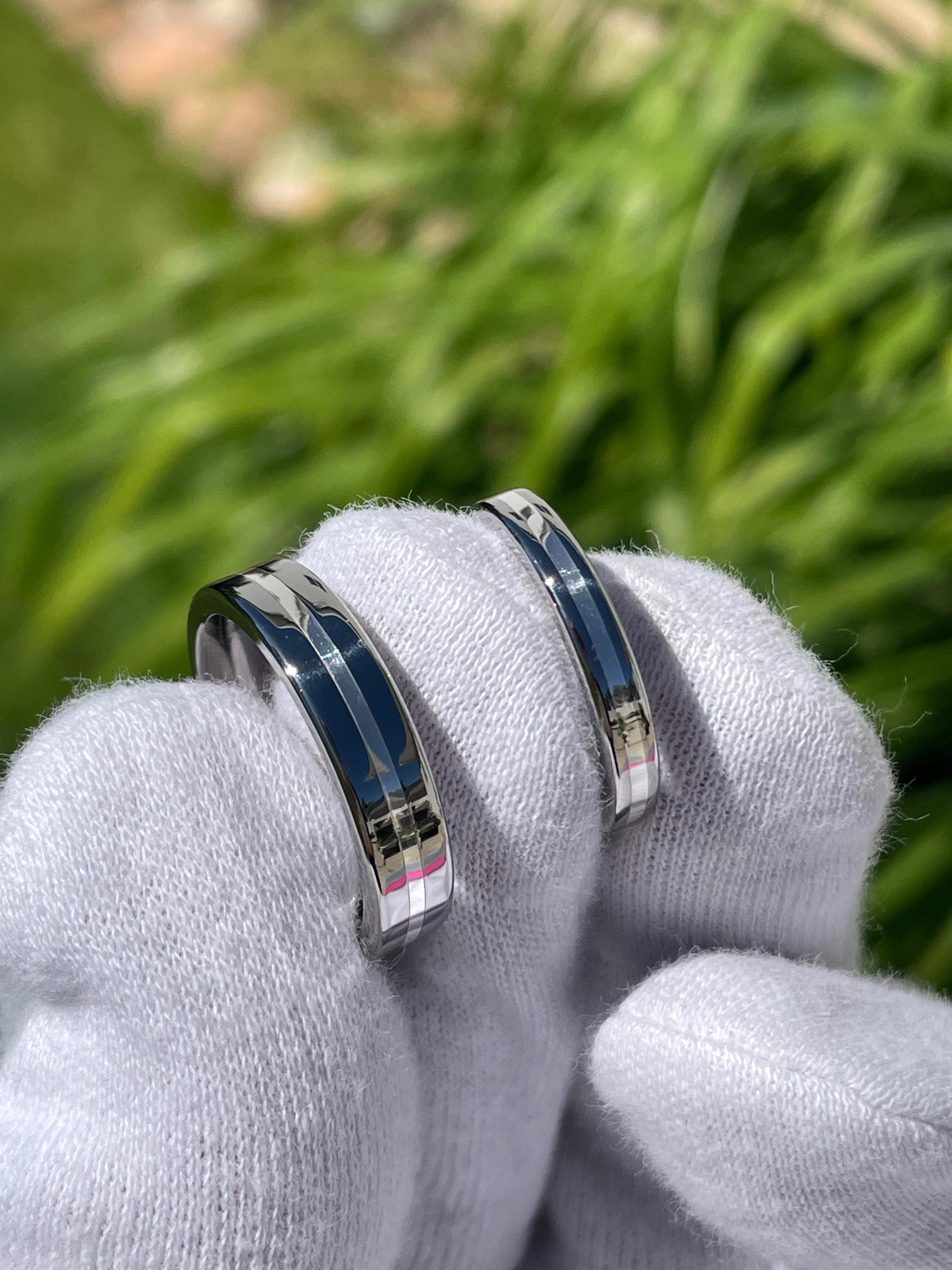 Titanium & Sterling Silver Ring Set: Wedding Anniversary Bands - Etsy