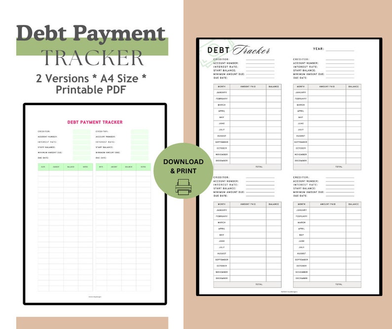 Debt Payment Tracker Printable | Bills Payment Tracker | Debt Payoff ...