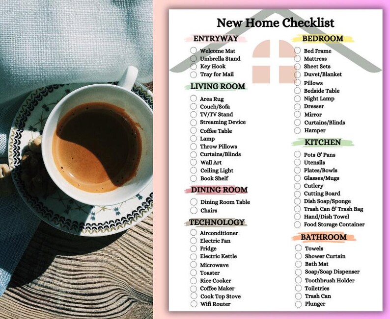 My New Home Checklist, Printable, 6 A4 Size Pages, With Budget ...