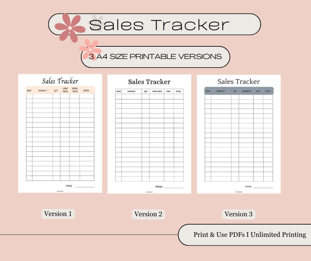 Sales Tracker Printable I Order Tracker I Side Hustle Sales Log I ...