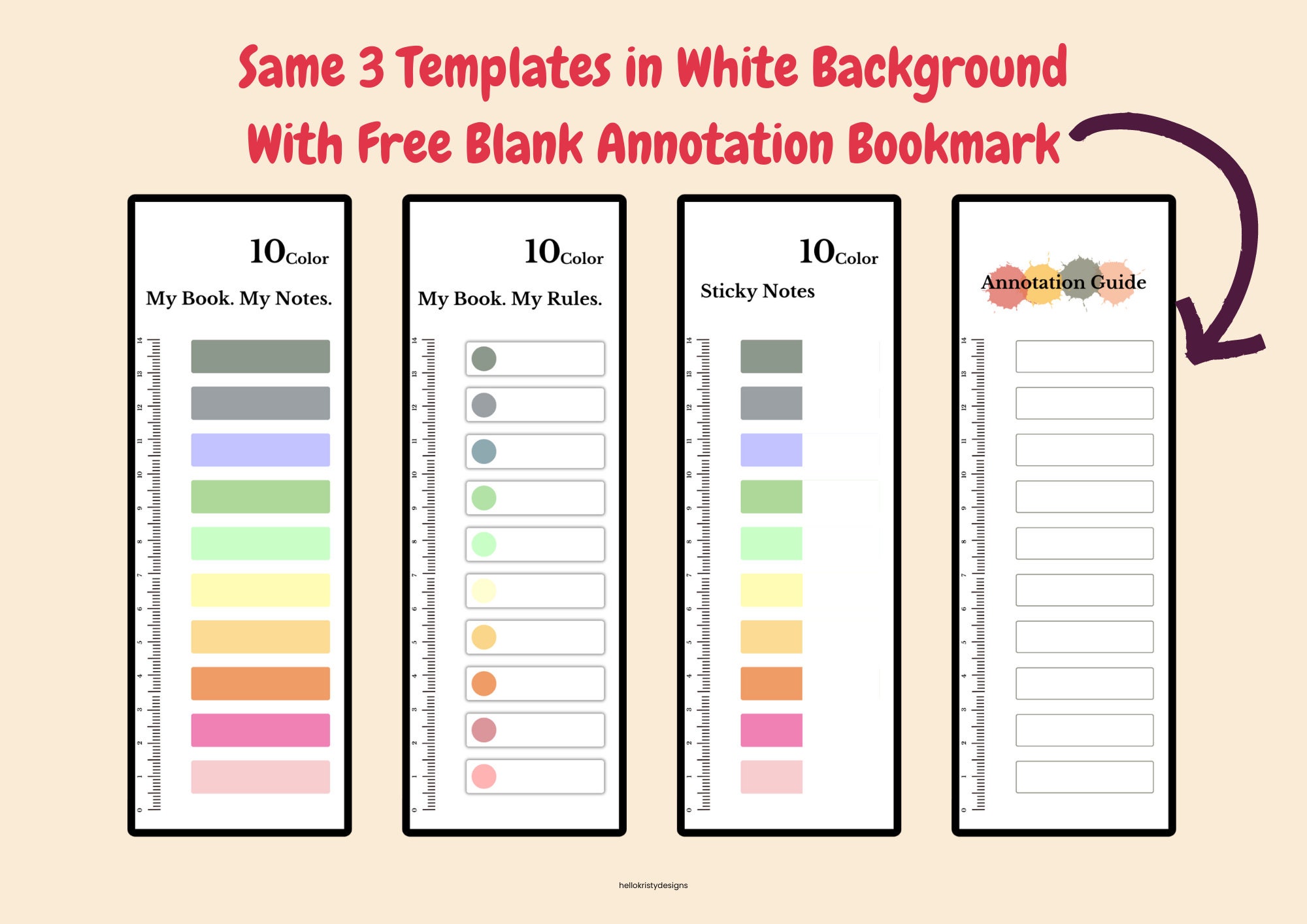 Pastel Printable Annotation Key Guide Bookmarks | Includes Free Blank ...