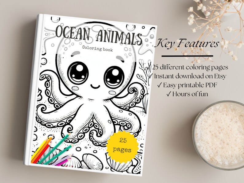 Ocean Animals Coloring Book Cute Kawaii Printable Coloring Pages for ...