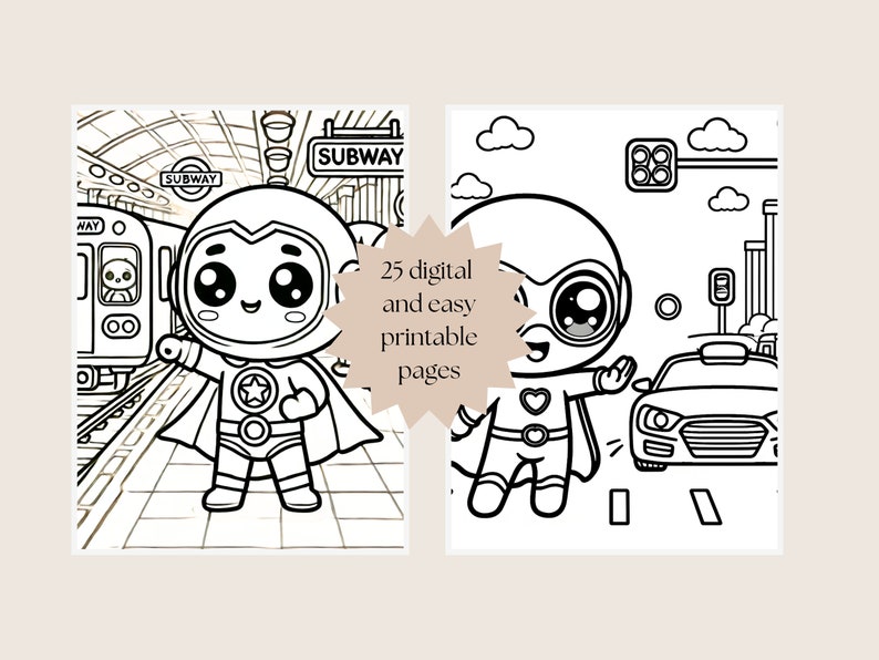 Kawaii Superhero Coloring Book: 25 Printable Pages (digital Download ...