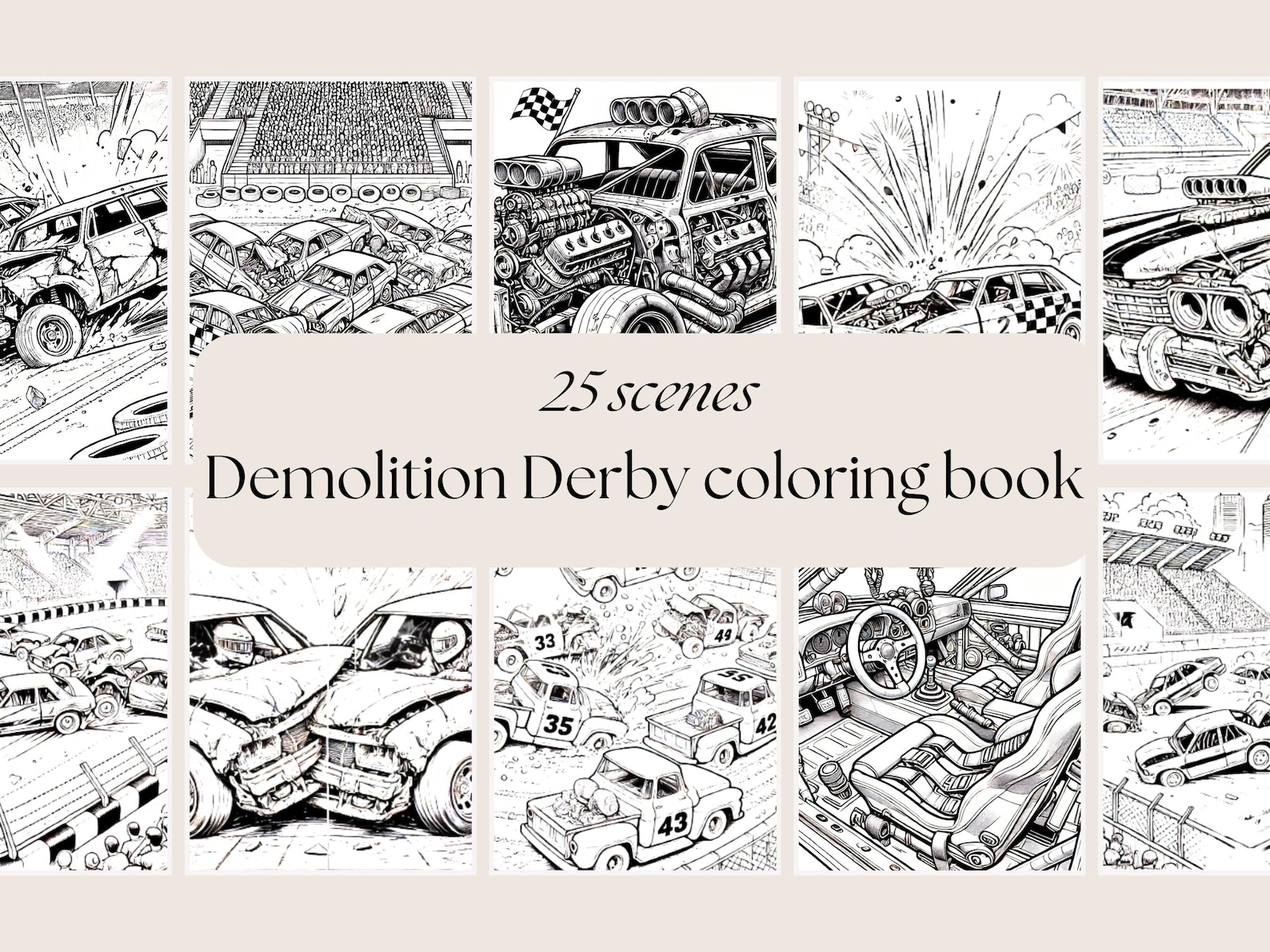 Demolition Derby Printable Coloring Pages Digital Downloads for Mayhem ...