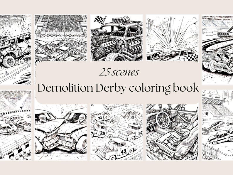 Demolition Derby Coloring Book: 25 Printable Mayhem Pages (PDF) - Etsy