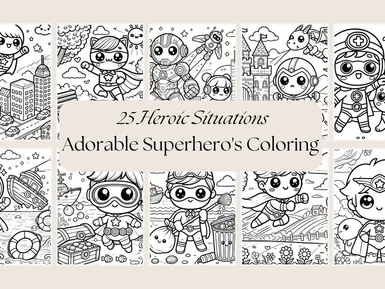 Adorable Superhero Coloring Book Kawaii Superhero Printable Coloring ...