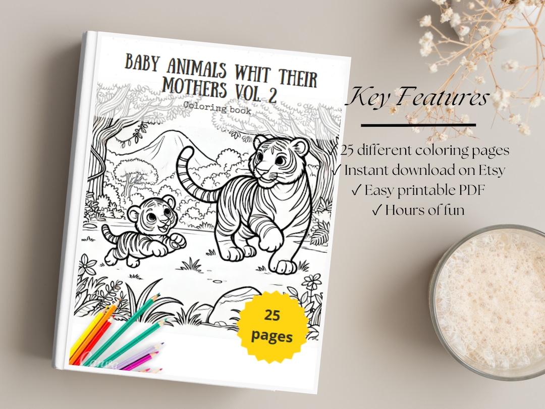 Baby Animals & Mothers Coloring Book Vol. 2: 25 Printable Pages ...