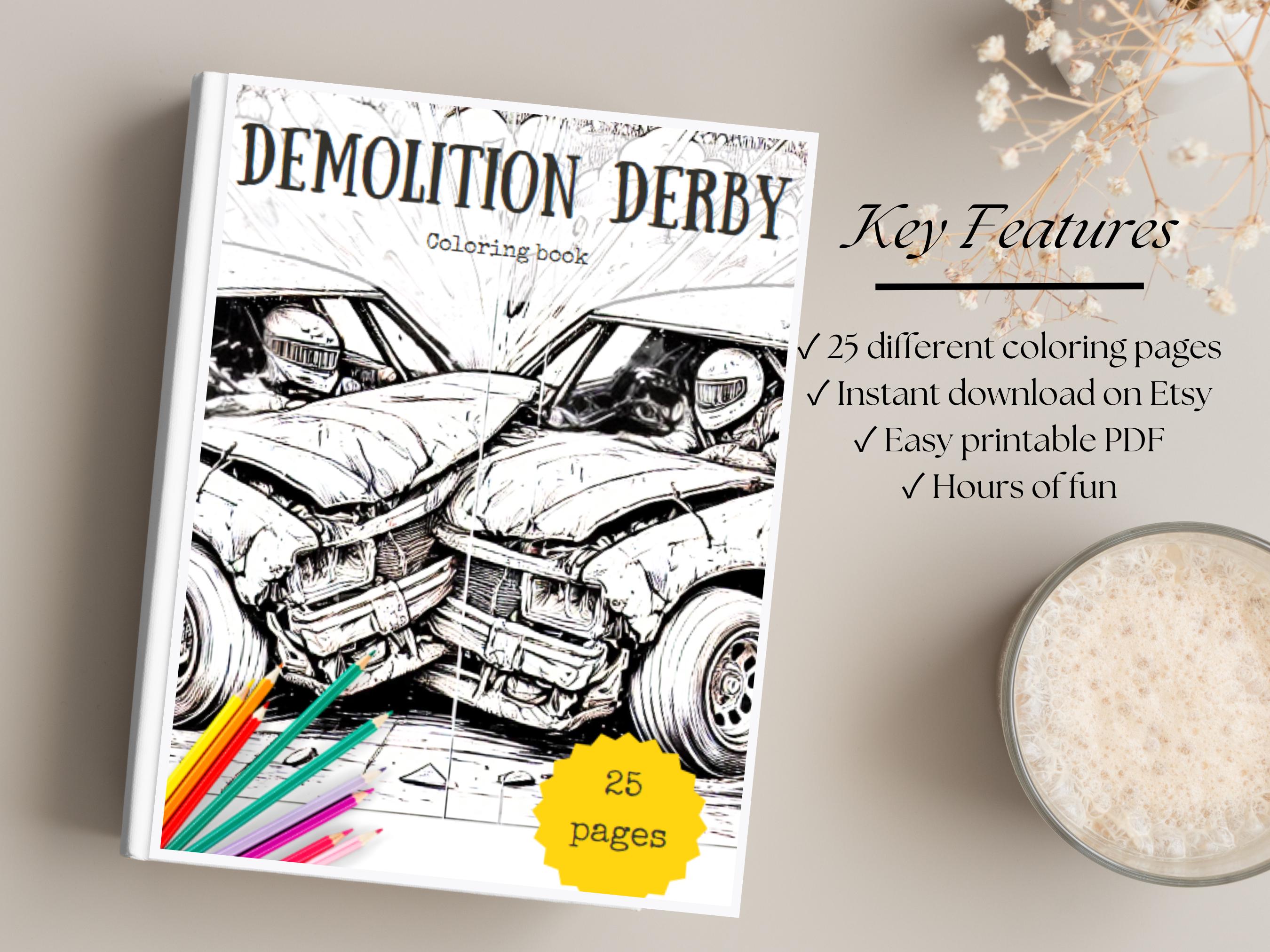 Demolition Derby Coloring Book: 25 Printable Mayhem Pages (PDF) - Etsy