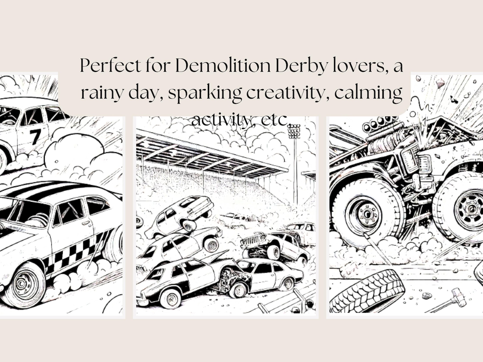 Demolition Derby Coloring Book: 25 Printable Mayhem Pages (PDF) - Etsy