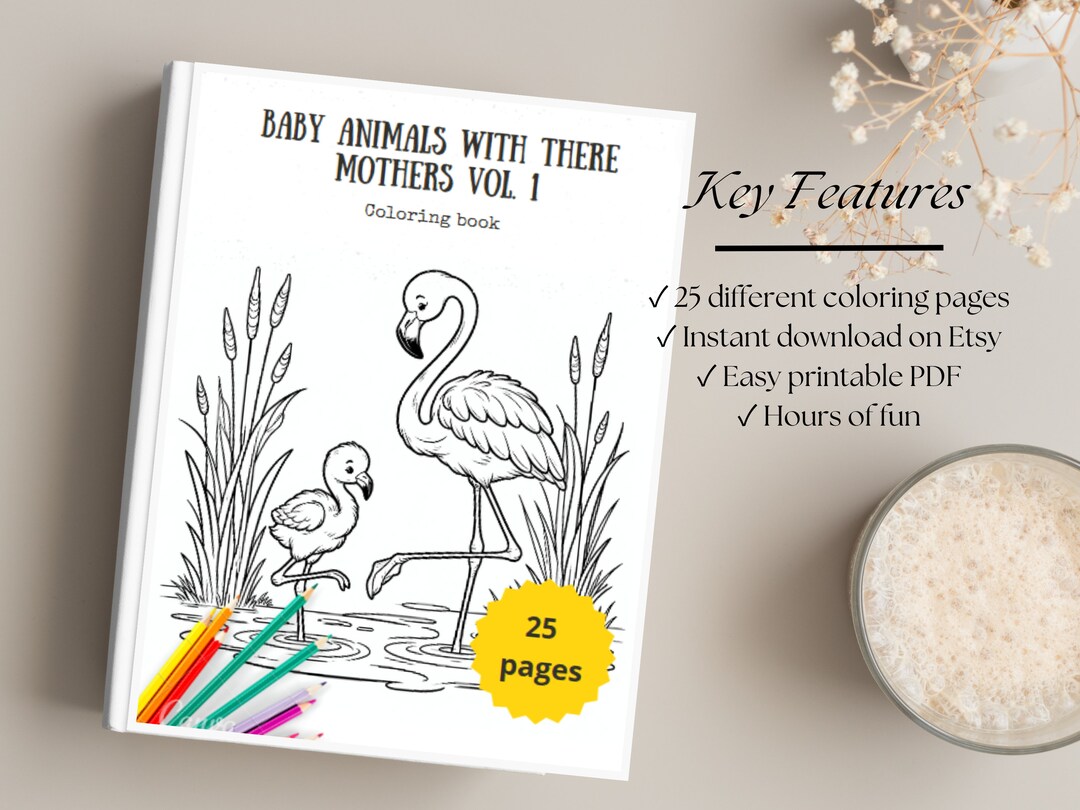 Baby Animals and Mothers Coloring Book 25 Adorable Pages Printable ...