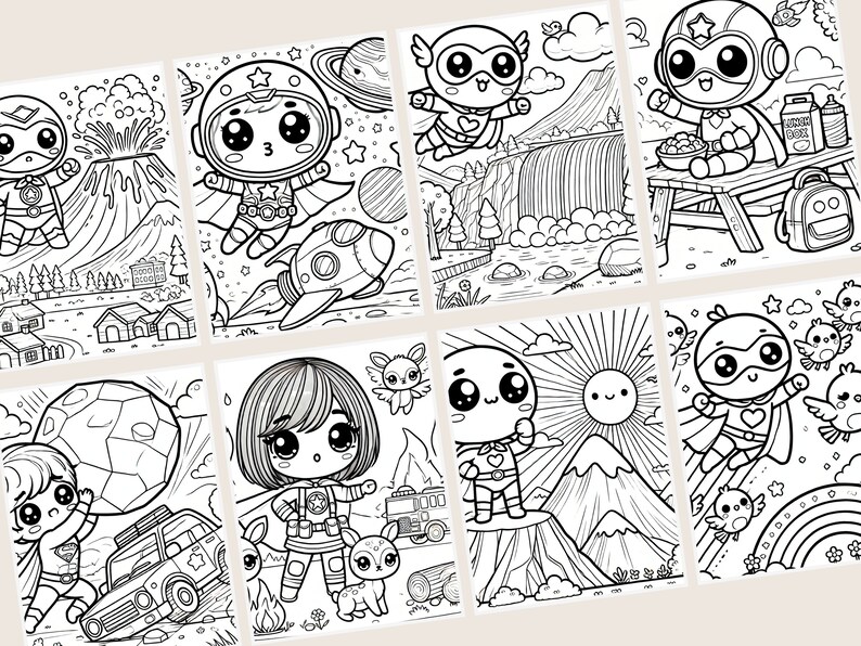 Adorable Superhero Coloring Book Kawaii Superhero Printable Coloring ...