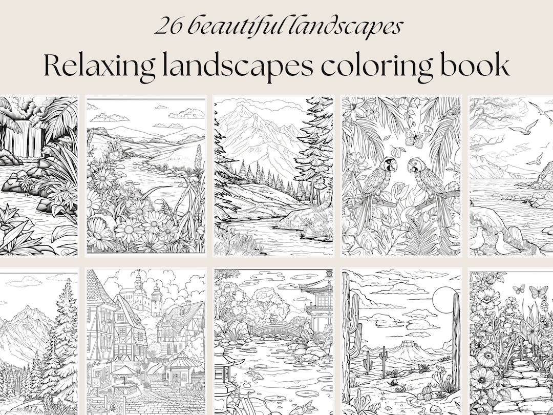 25 Landscape Coloring Pages Adults Relaxing Landscapes Coloringbook for ...