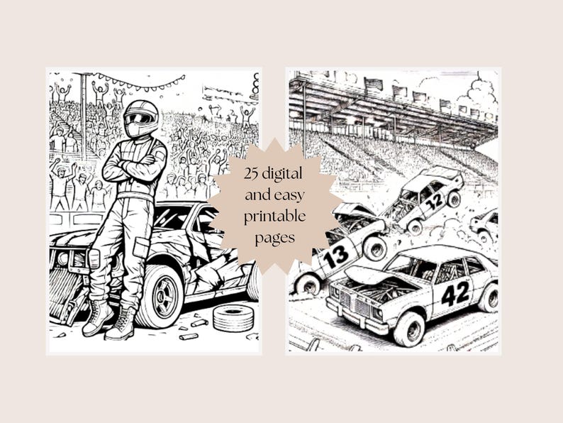 Demolition Derby Printable Coloring Pages Digital Downloads for Mayhem ...