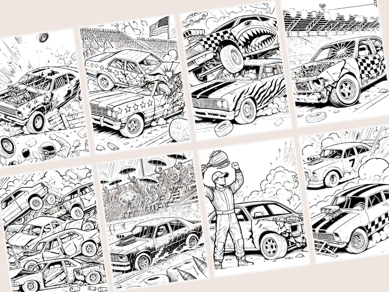Demolition Derby Printable Coloring Pages Digital Downloads for Mayhem ...
