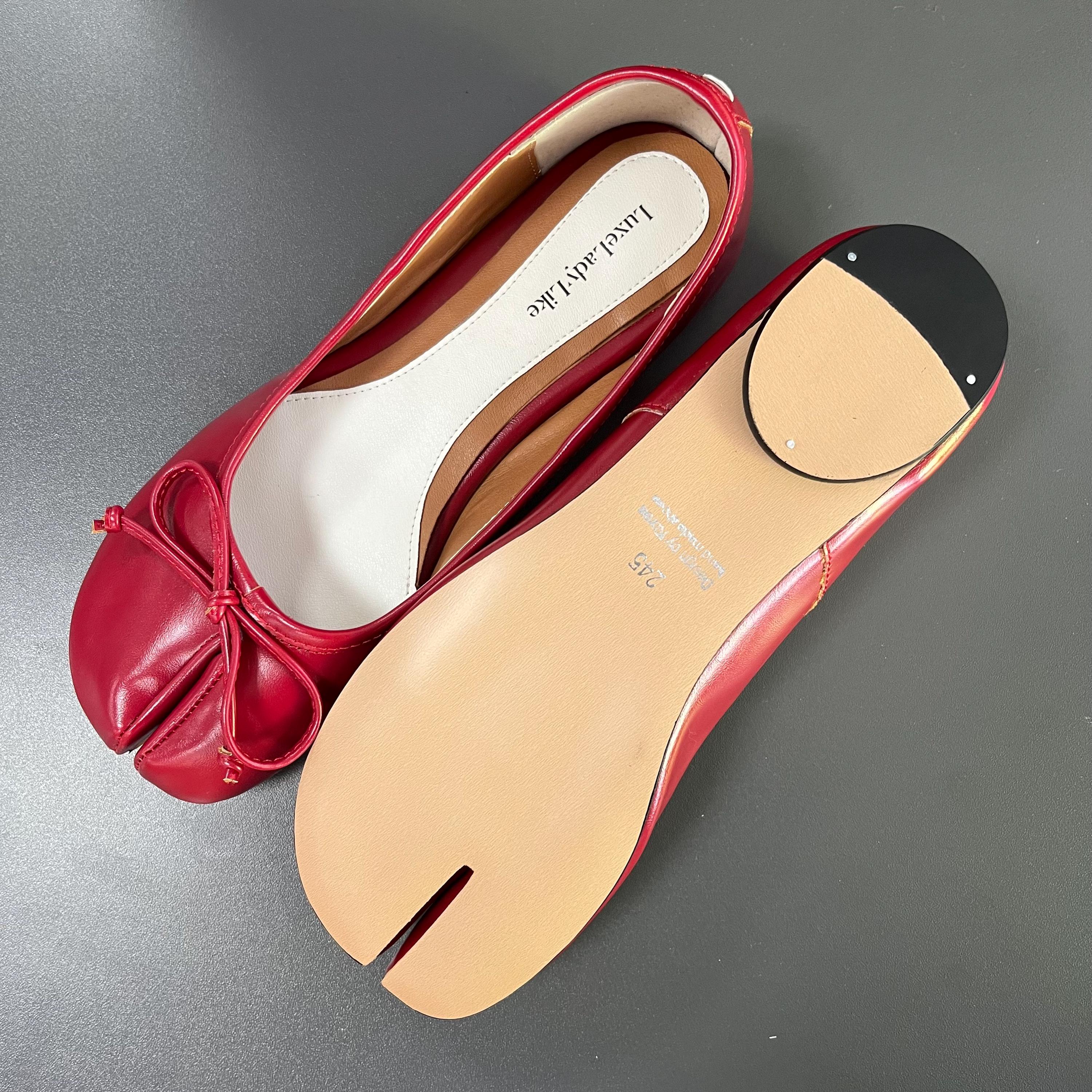 Handmade Red Bow Leather Flats for Women Gift for Women Split Toe ...