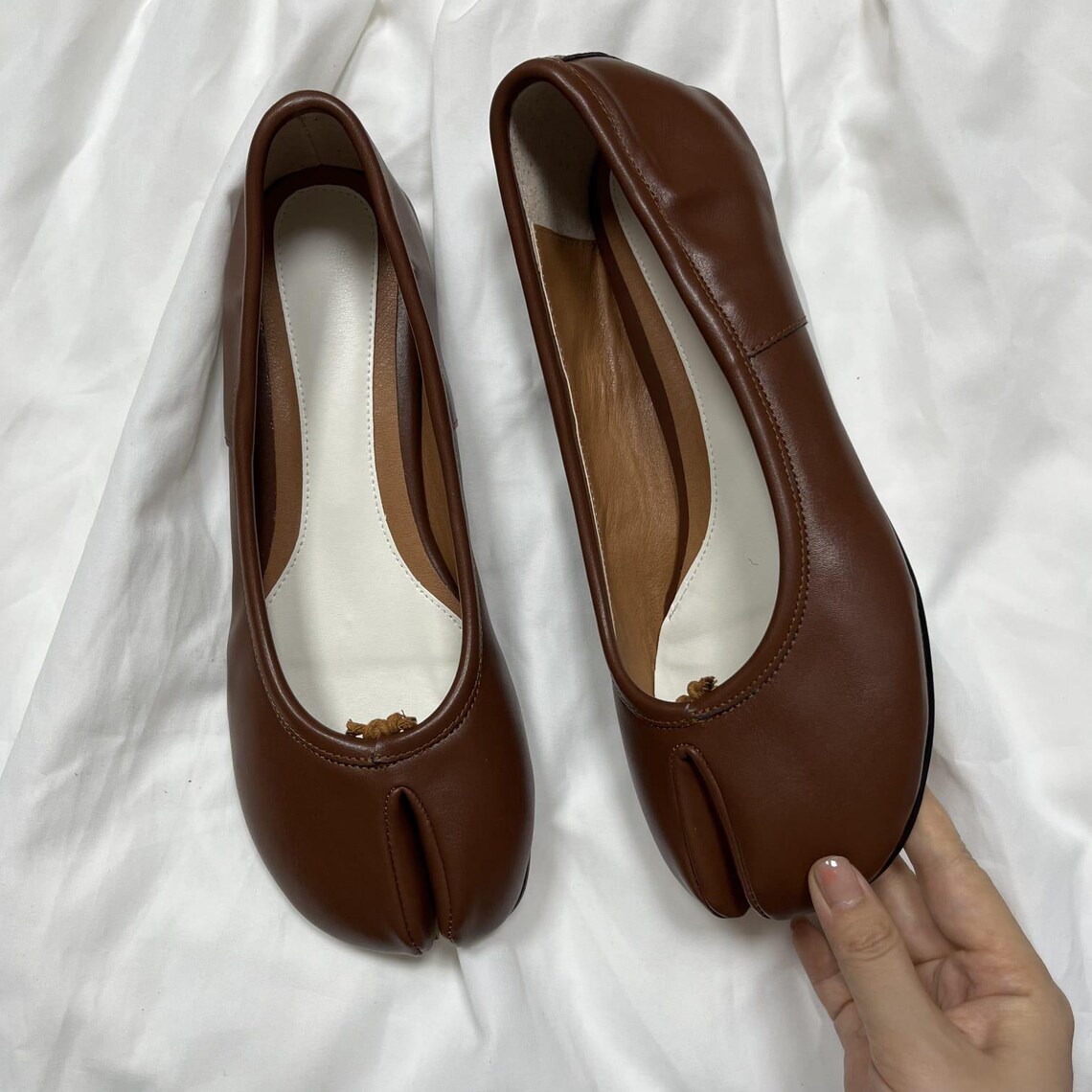 Tabi Shoes Dark Brown Leather Flats for Women Unique Split Toe Design, Comfortable and Stylish ...