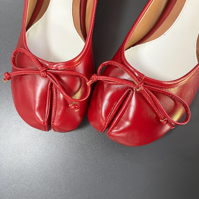Handmade Red Bow Leather Flats for Women Gift for Women Split Toe ...
