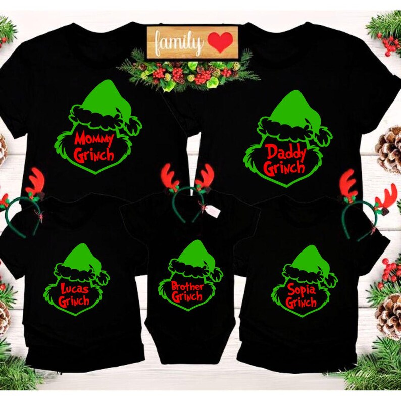 Custom Grinch Family Tshirt,personalized Grinch Hand Heart Shirt ...