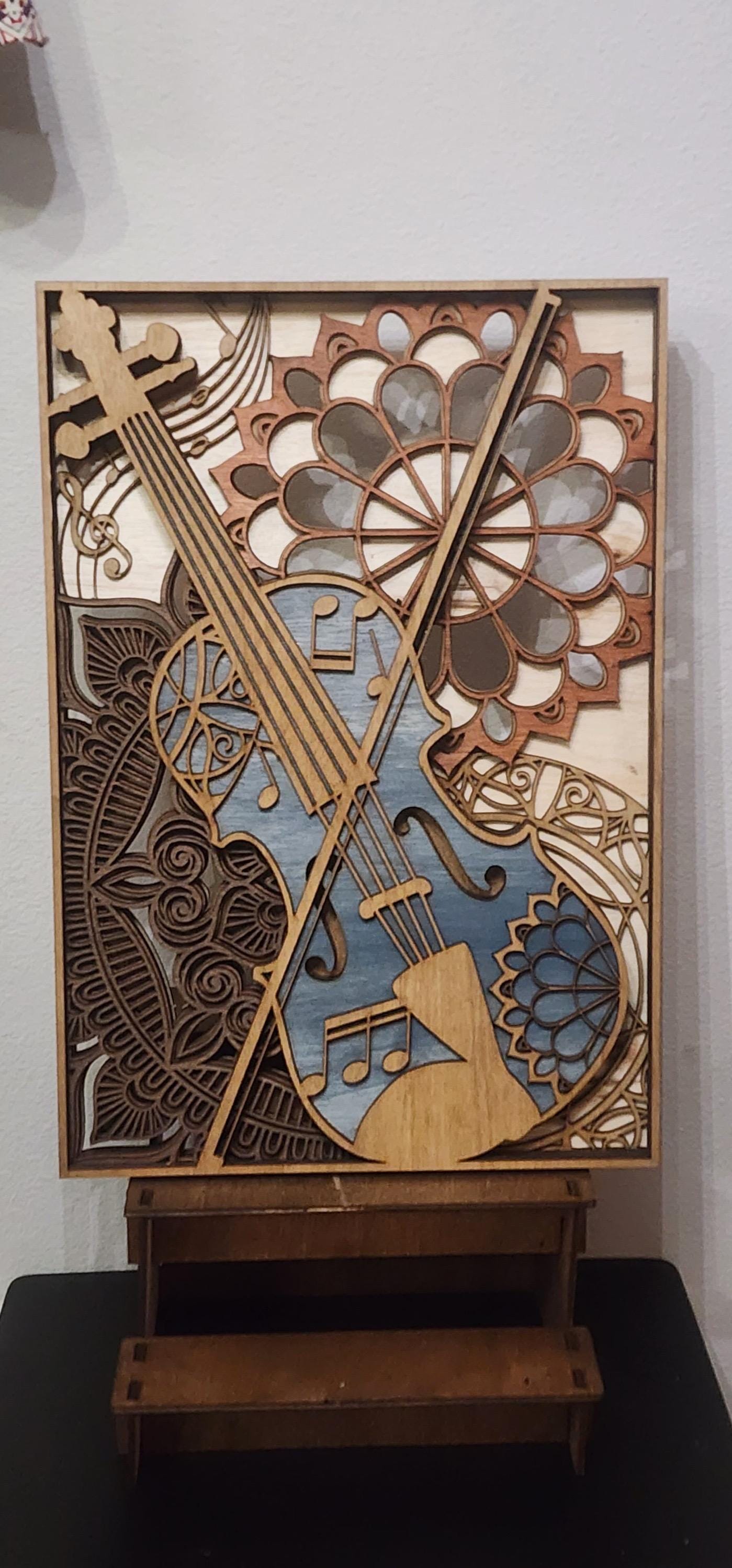 6 Layer Mandala Violin 3D Multilayer Wooden Wall Art Engraved Laser Cut ...