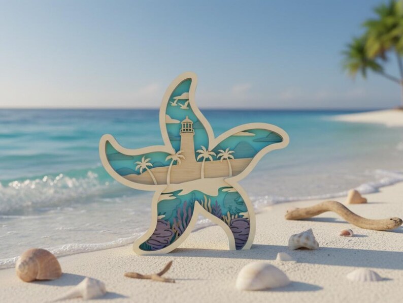 Sea Star Beach Layered 3D Wooden Laser Cut File, Laser Multilayer ...
