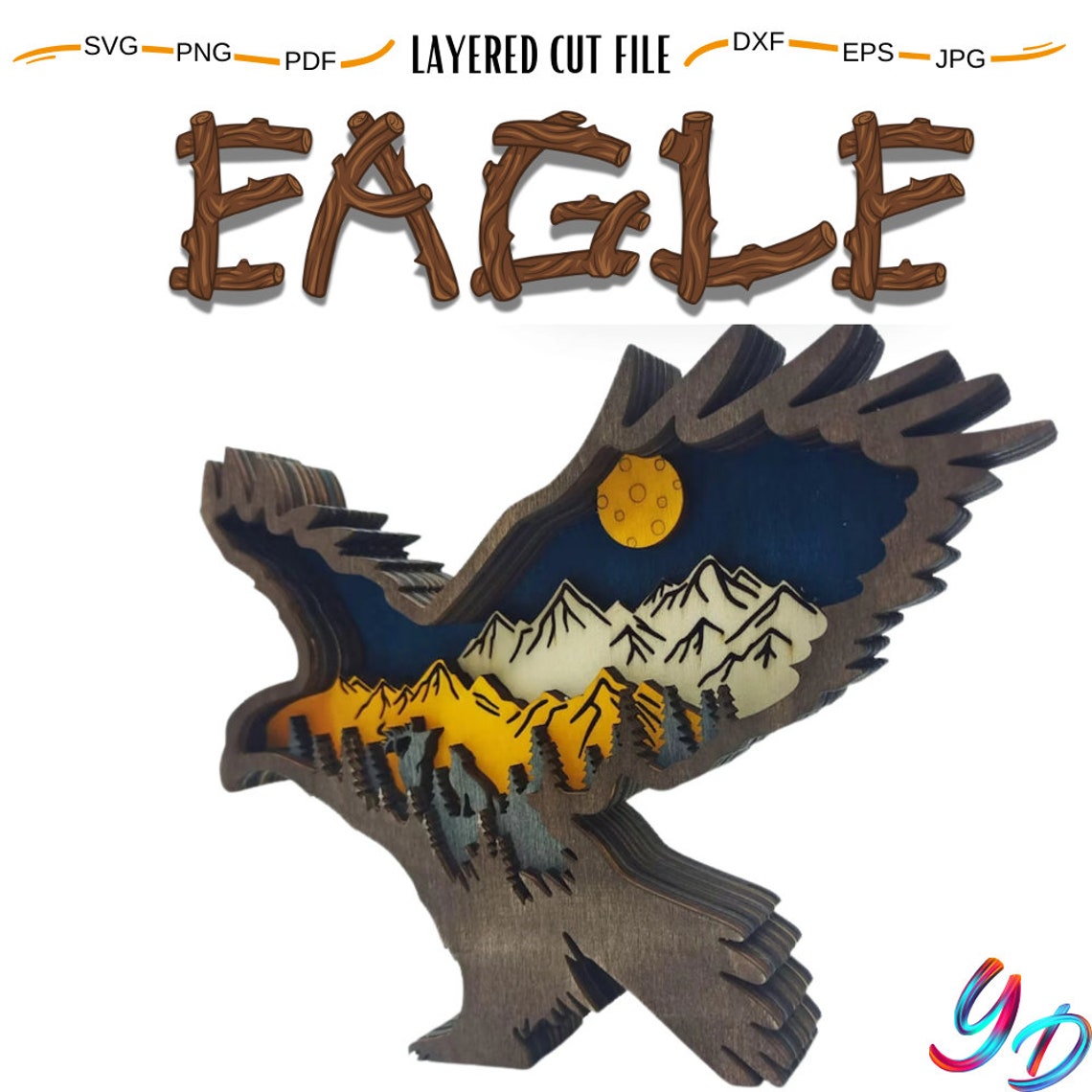 Multilayer 3D Eagle Wooden Engraved Laser Cut File, Decoration ...