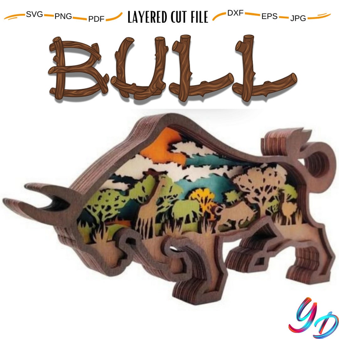 Multilayer 3D Bull Wooden Engraved Laser Cut File, Decoration Figurines ...
