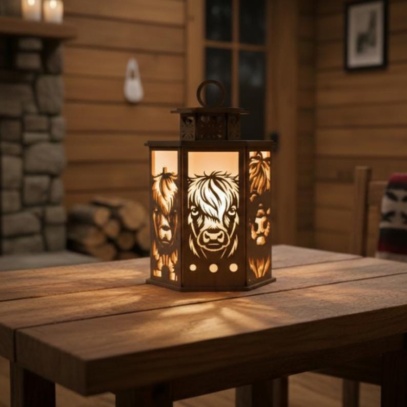 Highland Cow Lantern Cut Files, Laser Cut Tea Light Candle Holder ...