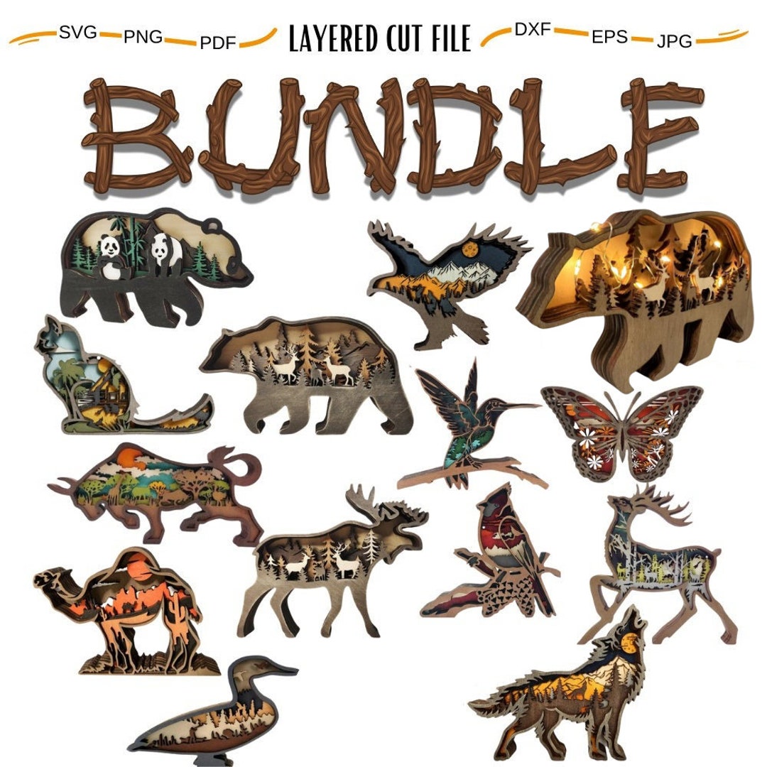 14x MEGA Bundle Wild Animals Multilayer 3D Wooden Engraved Laser Cut ...