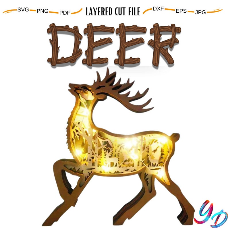 Multilayer 3D Wild Deer Wooden Engraved Laser Cut File, Decoration Figurines Ornament Glowforge ...