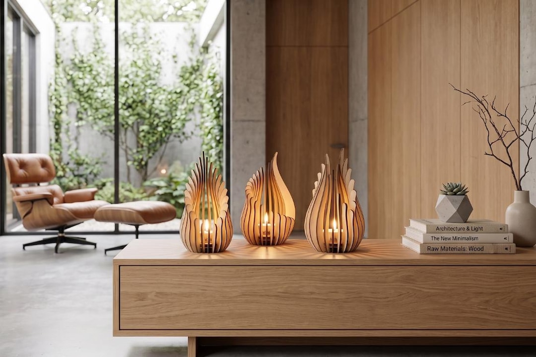 3 Pcs Modern Lantern Laser Cut Bundle Files, Wood Tealight Candle ...