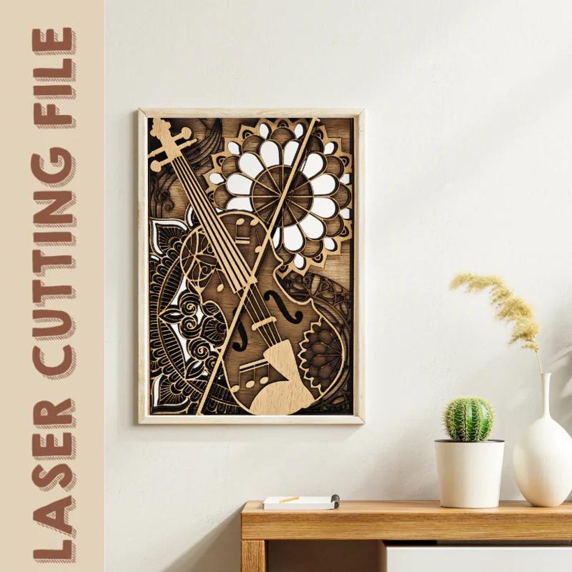 6 Layer Mandala Violin 3D Multilayer Wooden Wall Art Engraved Laser Cut ...