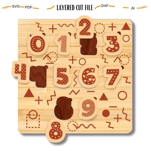 5x Children Puzzle Bundle Multilayer 3D Wooden Engraved Laser Cut File ...