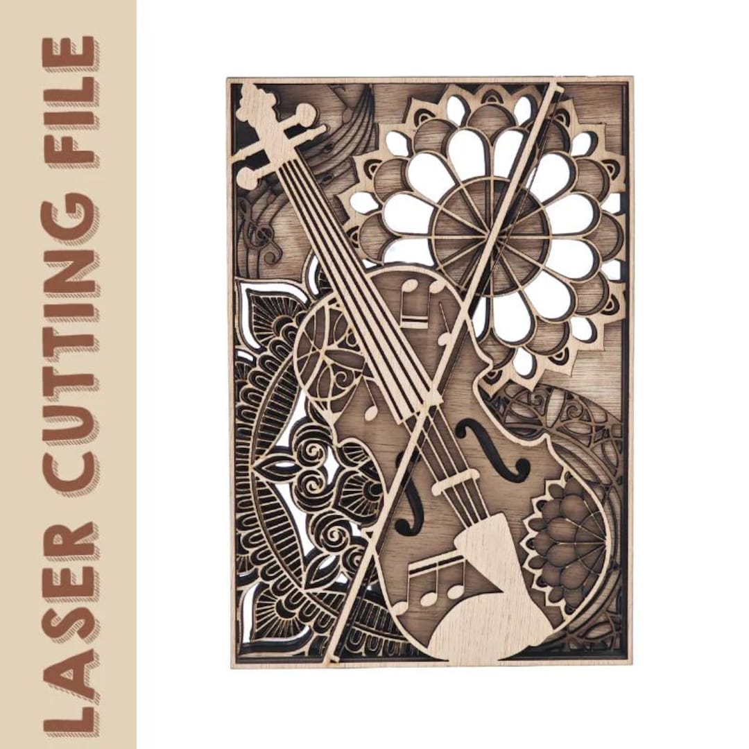 6 Layer Mandala Violin 3D Multilayer Wooden Wall Art Engraved Laser Cut ...
