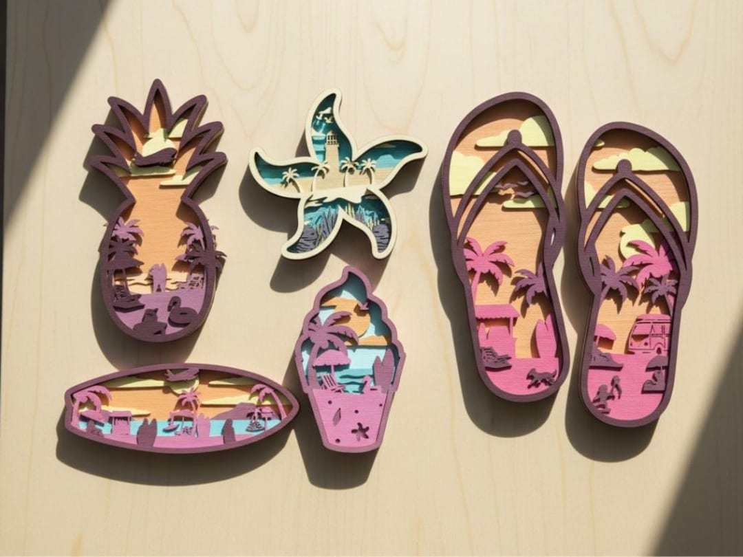 5x Bundle Tropical Beach Layered 3D Wooden Laser Cut File, Laser ...