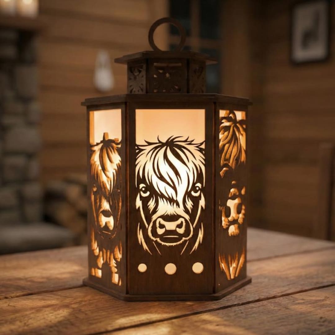 Highland Cow Lantern Cut Files, Laser Cut Tea Light Candle Holder ...