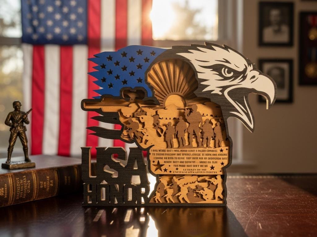 USA Honor Eagle Patriotic 3D Multilayer Wooden Laser Cut File, Veteran ...