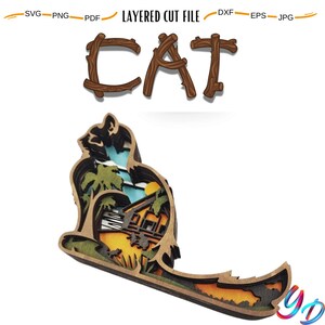 Multilayer 3D Cat Wooden Engraved Laser Cut File, Decoration Figurines ...