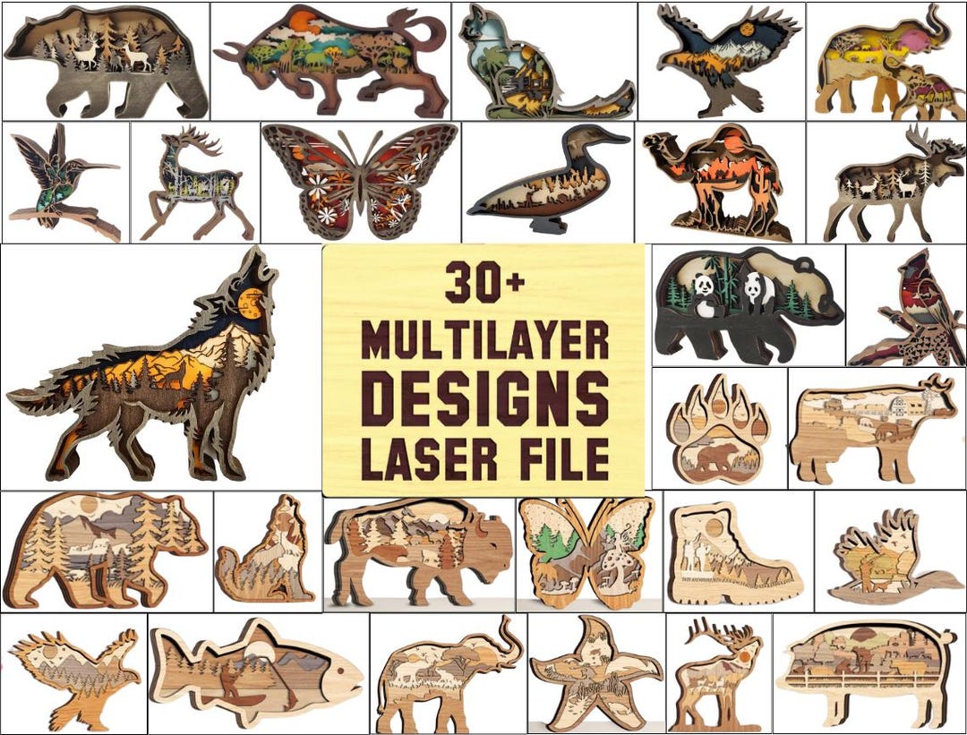 30+ HUGE Bundle 3D Animals Multilayer Wooden Engraved Laser Cut File ...