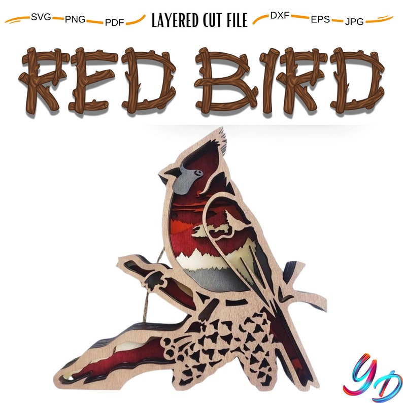 Multilayer 3D Red Bird Wooden Engraved Laser Cut File, Decoration ...