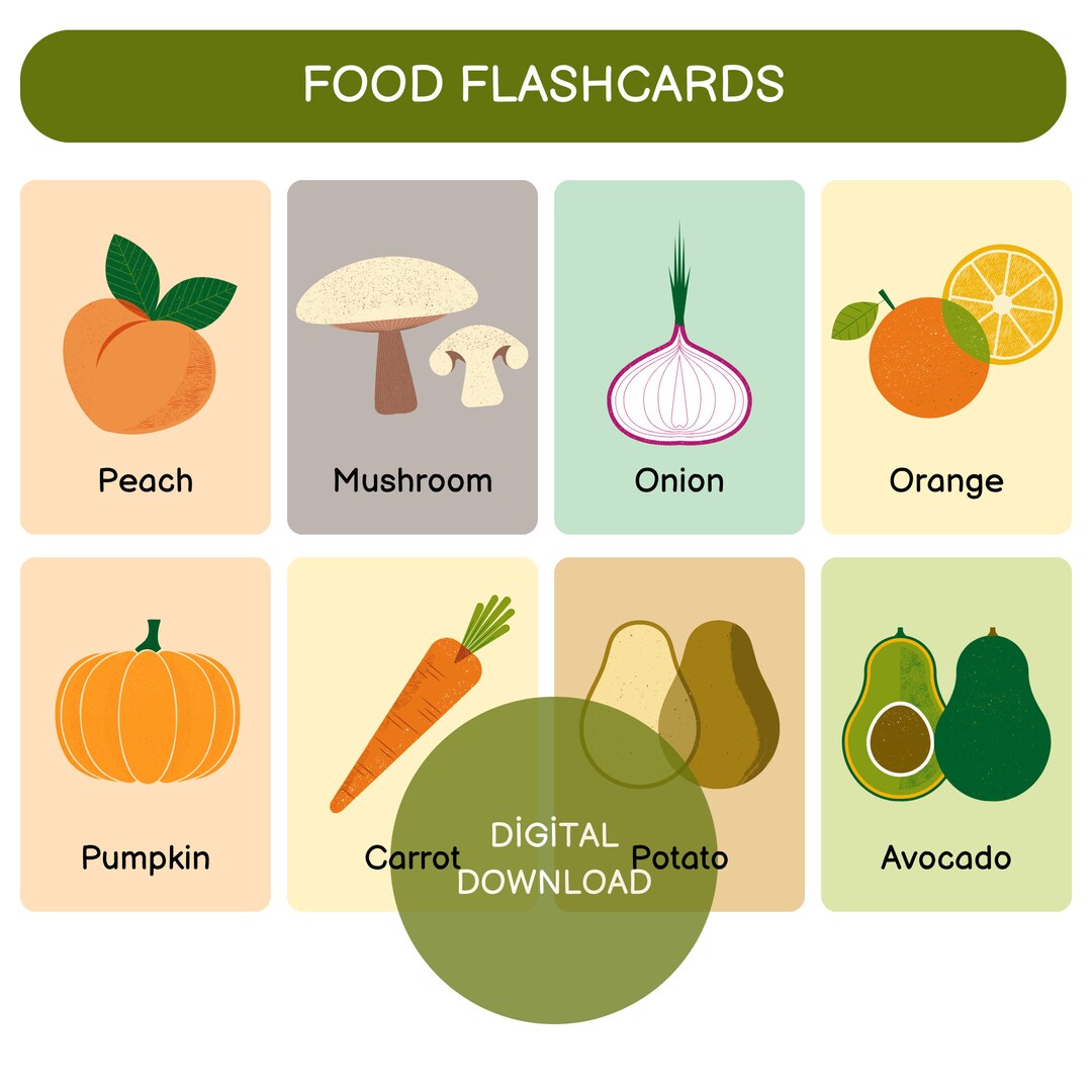 30 Fruits and Vegetables Cards Montessori Flashcards Pre-school Cards ...