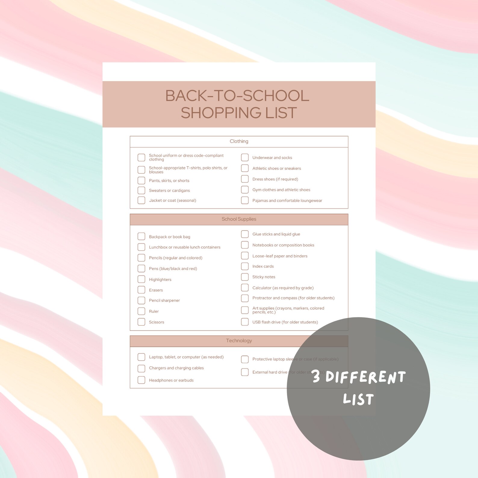 Printable Back to School Checklist Fun School Supplies List PDF - Etsy