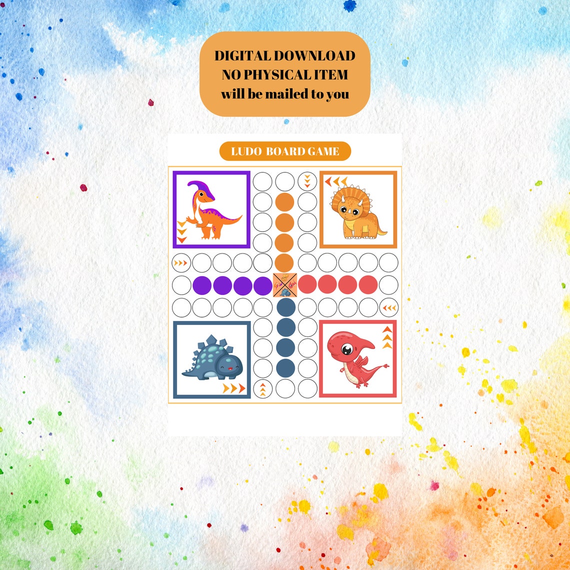 Printable Ludo Board Game Template Paper Digital Activity Family Kids ...