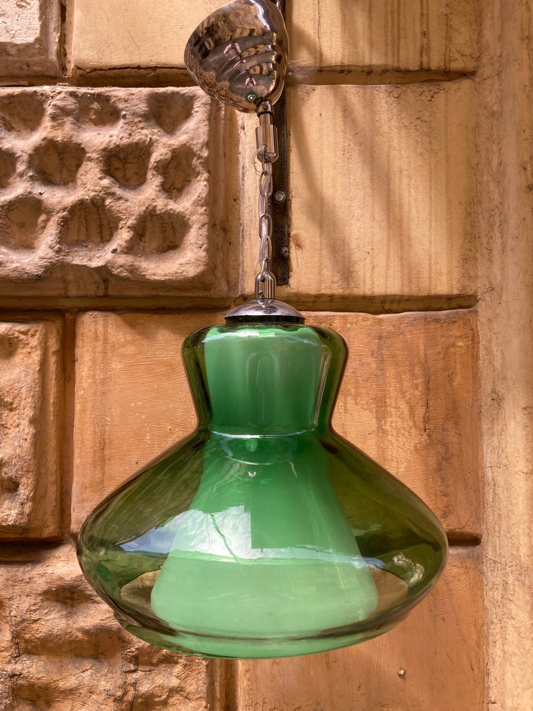 Vintage Double Shade Glass Pendant Lamp Mid Century Czech Lap Bottle ...