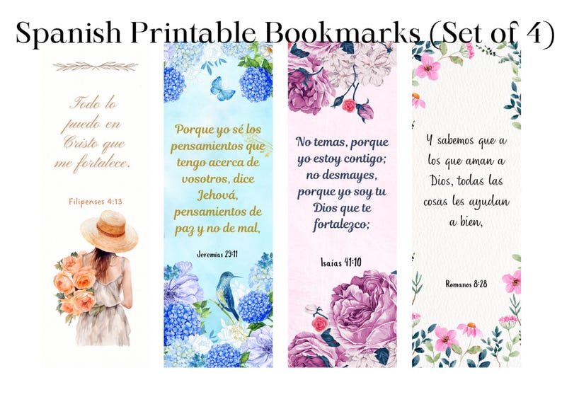 Spanish Bible Verse Bookmarks: Floral Inspirational Prints (digital ...